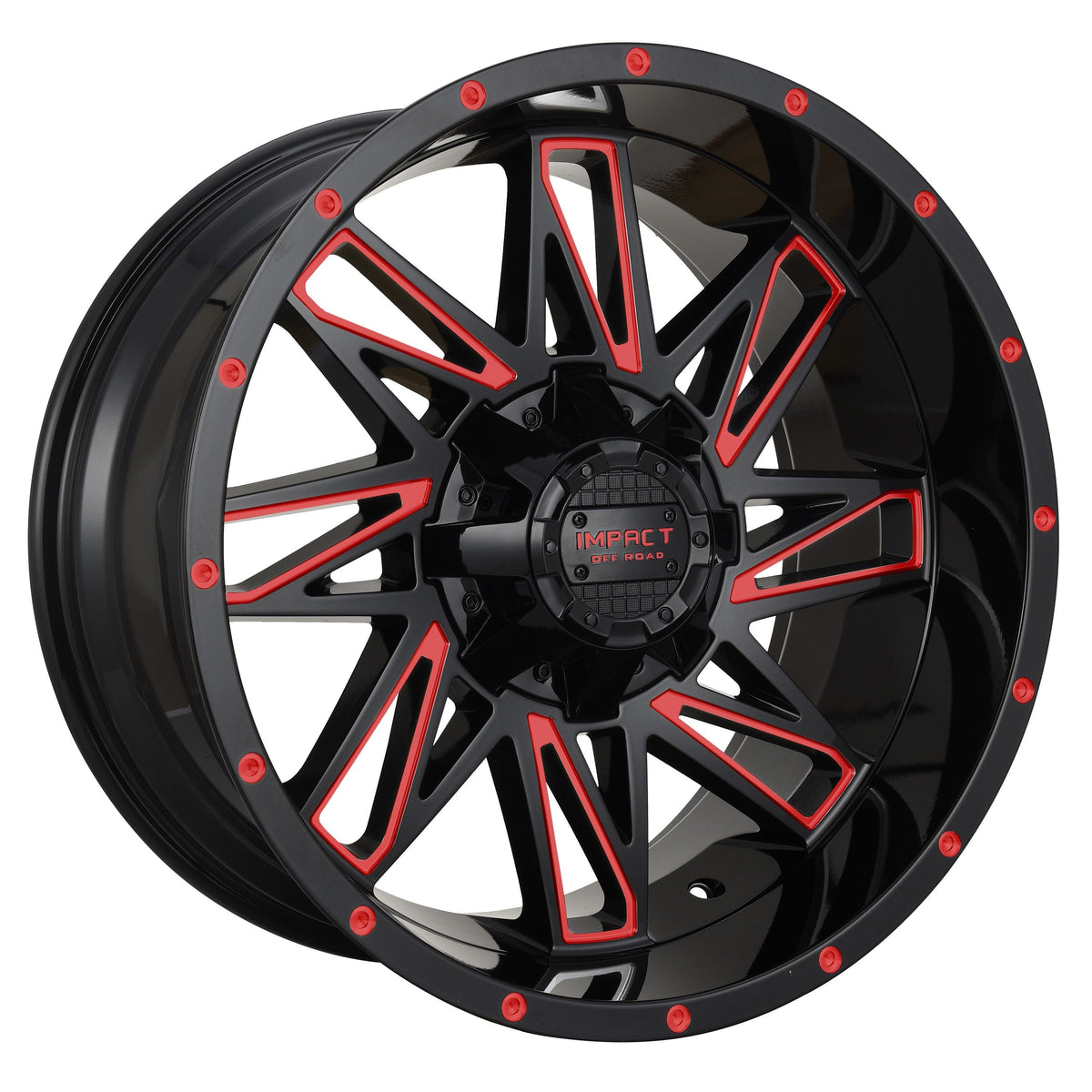 Impact Wheel 814 20x9 Gloss Black/Red Milled | Lug Nut Guys